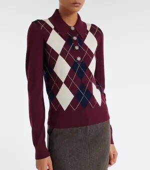 SELF-PORTRAIT Argyle Wool Polo Sweater