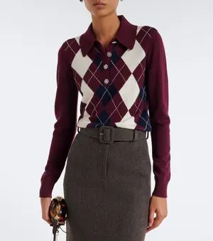 SELF-PORTRAIT Argyle Wool Polo Sweater