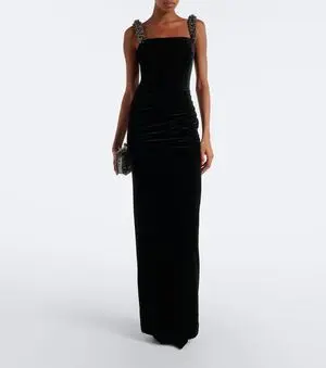 SELF-PORTRAIT Draped Embellished Velvet Gown