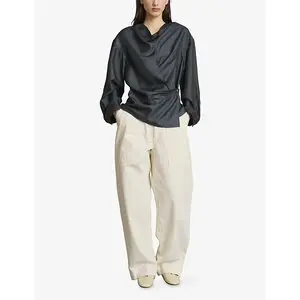 Soeur Jenny Cowl-neck Long-sleeve Silk Blouse