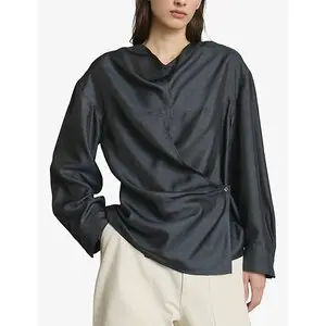 Soeur Jenny Cowl-neck Long-sleeve Silk Blouse