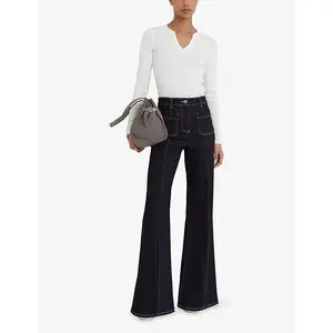 REISS Athena Notch-neck Stretch-cotton Top