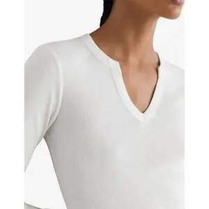 REISS Athena Notch-neck Stretch-cotton Top