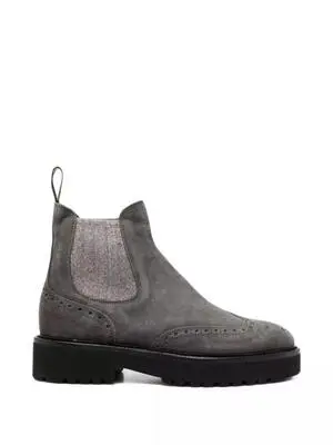 DOUCAL'S Brogue-detail Suede Ankle Boots - Grey