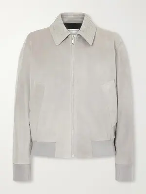 Bottega Veneta Intrecciato Leather-trimmed Suede Blouson Jacket - Gray