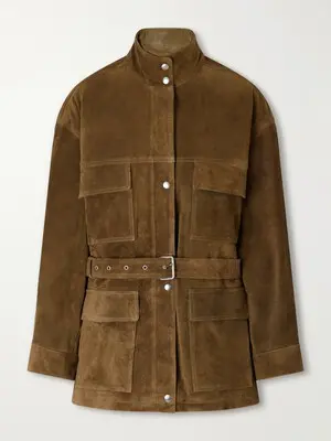 ARMA Delore Belted Paneled Suede Jacket - Green