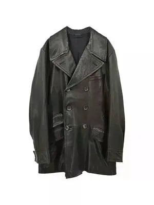 Gucci Double-breasted Leather Jacket - Black