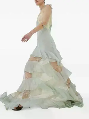 DE LA VALI Auralite Lace Ruffled Maxi Dress