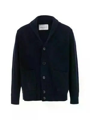 ROBERTO COLLINA Shawl-collar Ribbed-knit Cardigan - Blue