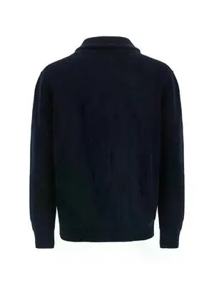 ROBERTO COLLINA Shawl-collar Ribbed-knit Cardigan - Blue