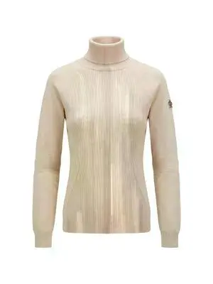 Moncler Ribbed-knit Logo-patch Sweater - Neutrals