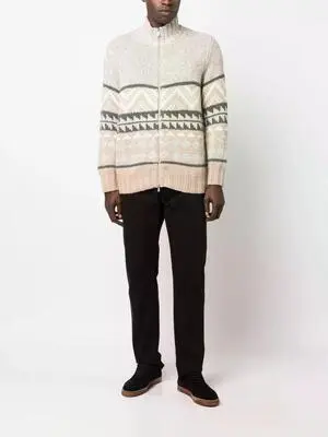 Brunello Cucinelli Intarsia-knit Cashmere Zipped Cardigan - Neutrals