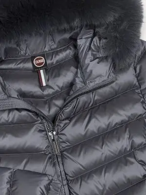 COLMAR Short Quilted Nylon Down Jacket With Shearling Hood