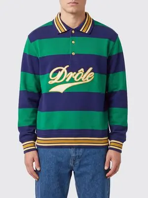 Drole De Monsieur Long-sleeve Cotton Polo Shirt With Striped Trim - Green