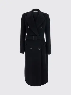 Tagliatore Double-breasted Long Coat In Polyester With Waist Belt And Peak Lapels
