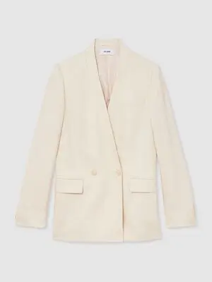REISS Petite Jacquard-stripe Collarless Double-breasted Blazer