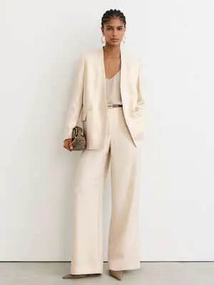 REISS Petite Jacquard-stripe Collarless Double-breasted Blazer