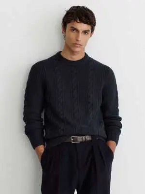 REISS Cable-knit Crew-neck Jumper With Wool