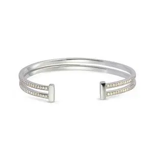 TOOLALLY Double Hoop Cuff Bracelet Sterling & Cubic Zirconia - Silver
