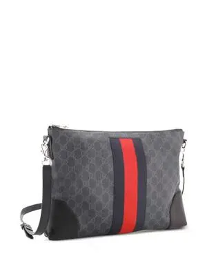 Gucci Web Zip Flat Messenger Gg Coated Canvas Medium Crossbody Bag - Black