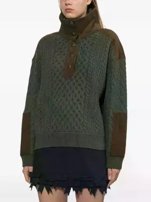 Sea Cable-knit Corduroy-panel Jumper