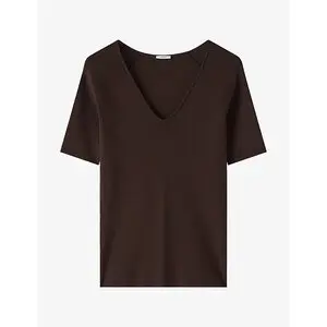 JOSEPH Elly V-neck Short-sleeve Stretch Silk-blend Top