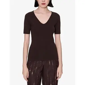 JOSEPH Elly V-neck Short-sleeve Stretch Silk-blend Top