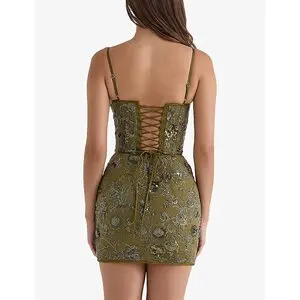 House Of Cb Naima Hand-beaded Embellished Mesh Mini Dress