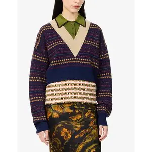 Dries Van Noten Toinette Contrast Wool-blend Knit Jumper - Navy