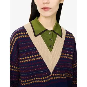 Dries Van Noten Toinette Contrast Wool-blend Knit Jumper - Navy