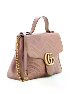 Gucci Gg Marmont Top Handle Flap Bag Matelasse Leather Medium Satchel