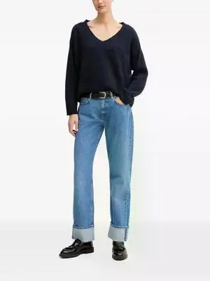 BENETTON V-neck Ribbed Sweater - Blue