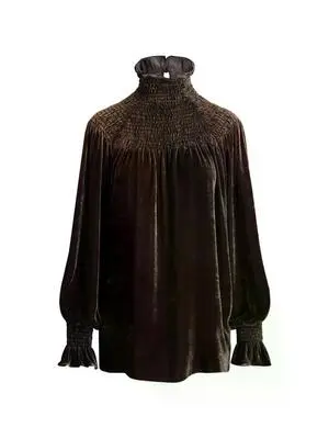 Ralph Lauren Maddison Smocked Velvet Blouse