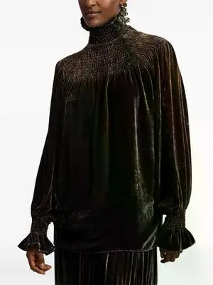 Ralph Lauren Maddison Smocked Velvet Blouse