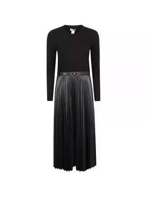 TWINSET Pleated Belted Midi Dress - Black
