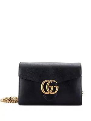 Gucci Gg Marmont Chain Wallet Leather Mini Clutch Bag - Black