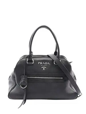 Prada 2010-2026 Vitello Daino Zip Top Satchel - Black