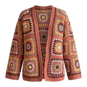 ANA CHIC Burnt Sunburst Handmade Crochet Cardigan - Orange
