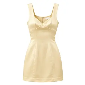 BELSIZE25 Gold / Yellow Golden Time Dress – Heavyweight Satin Sweetheart Mini Dress In Soft Gold - Gold/yellow