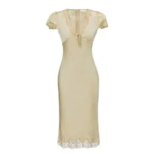 BELSIZE25 Lemon Tart Dress – Lace-trim Bias-cut Satin Dress - Yellow
