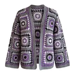 ANA CHIC Sunburst Handmade Crochet Cardigan - Grey