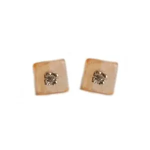 LILY FLO JEWELLERY Peach Moonstone Lab Grown Diamond Stud Earrings - Silver