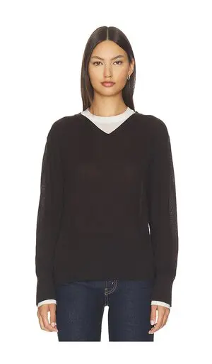 WHITE & WARREN Superfine Merino V Neck Top In . Also