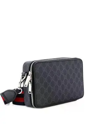 Gucci Web Strap Zip Around Camera Crossbody Bag Gg Coated Canvas Shoulder Bag