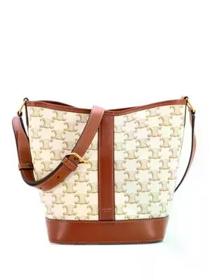 Celine Triomphe Coated Canvas Small Bucket Bag Neutrals