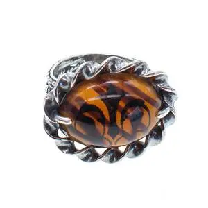 GEM KINGDOM Brown / Silver Amber Fleur-de-lis Ring