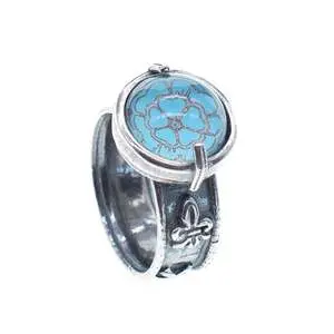 GEM KINGDOM Blue / Silver Blue Intaglio Ring - Blue/silver