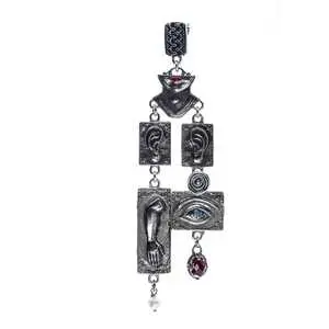 GEM KINGDOM Silver / Red Ex Voto Symbol Cascade Single Earring - Silver/red