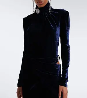 Rabanne Embellished Gathered Velvet Top
