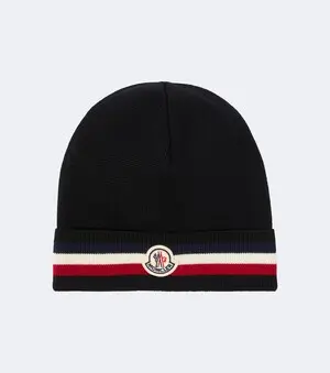 Moncler Tricolor Virgin Wool Beanie - Black